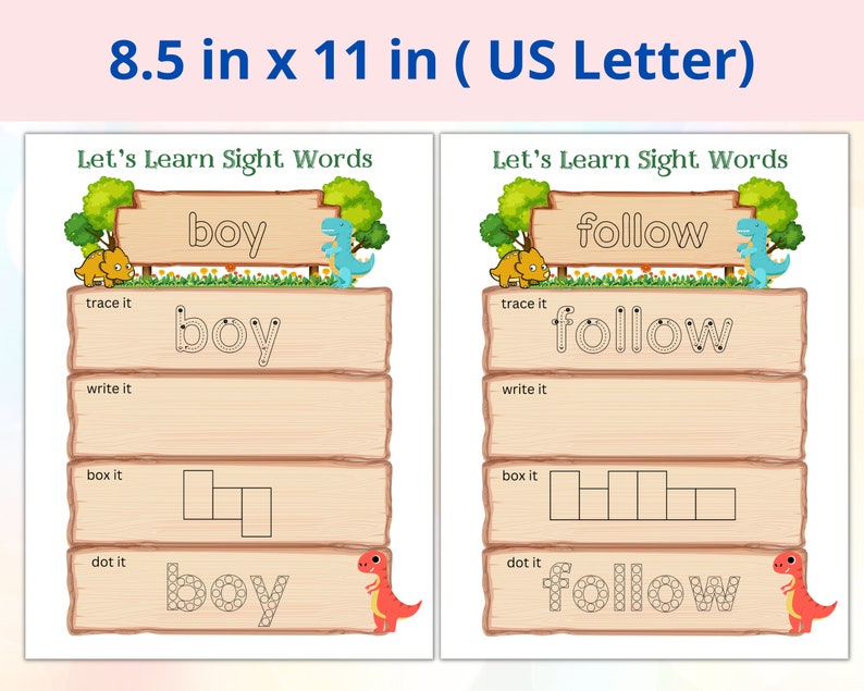 Dinosaur Sight Words Worksheets: Fry 2nd Set (digital Download) - Etsy