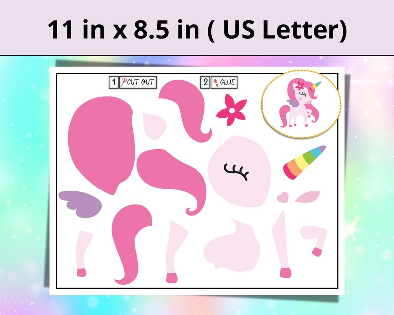 Unicorn Cut and Paste Activity: Toddler Busy Binder (digital Printable ...