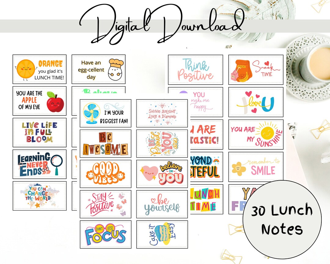 Lunch Box Notes for Kids, Lunchbox Notes, Lunchbox Kindness Note ...