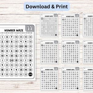 Number 1 - 20 Maze Activity Printable Worksheet for Toddler ...