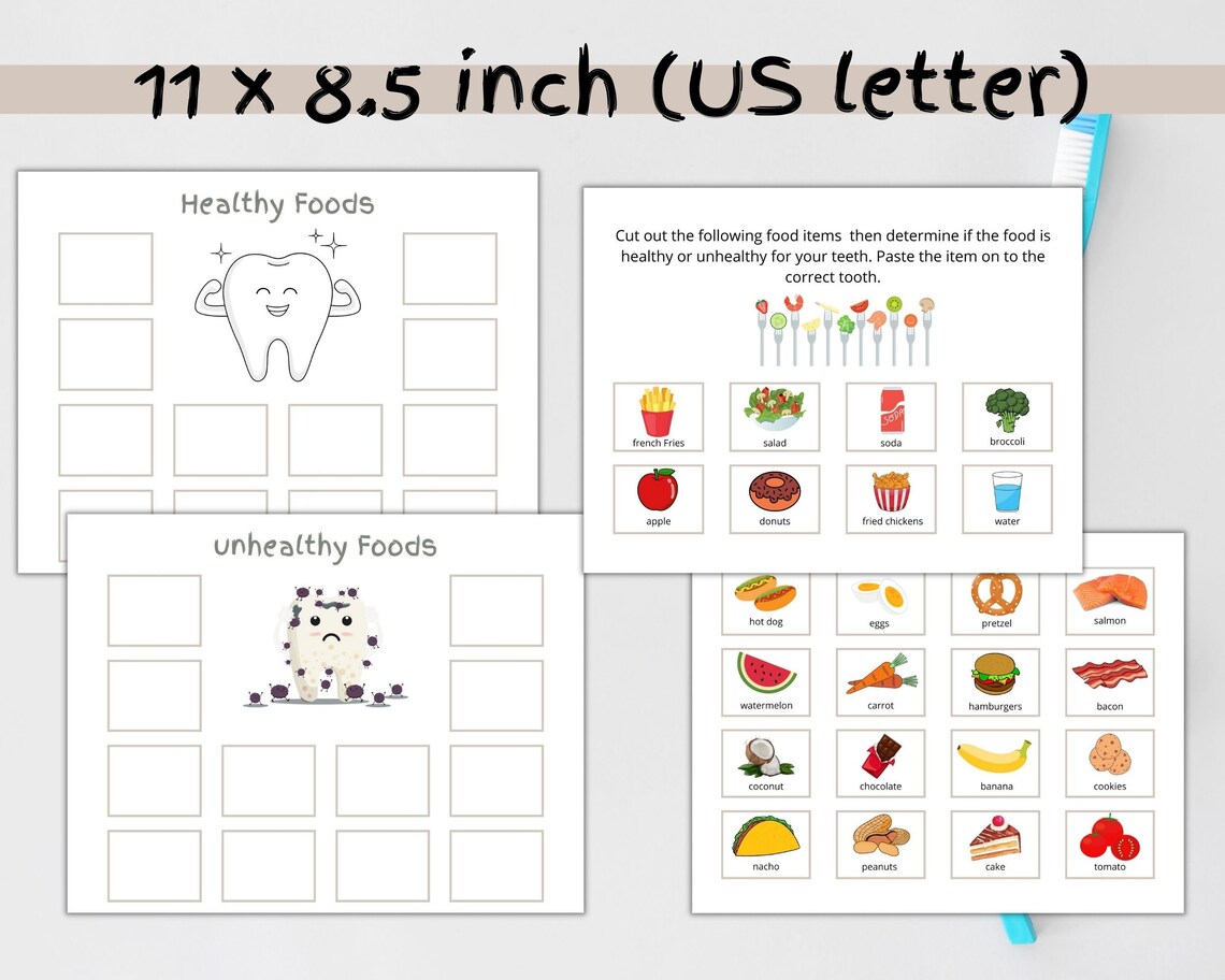 Healthy and Unhealthy Food Dental Activity Cut and Paste for - Etsy