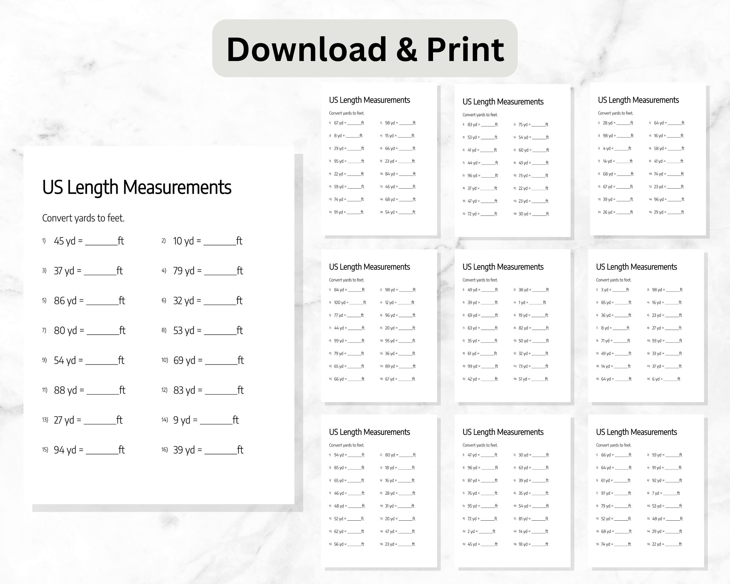 Converting Yard to Feet Worksheets Converting Measurement - Etsy