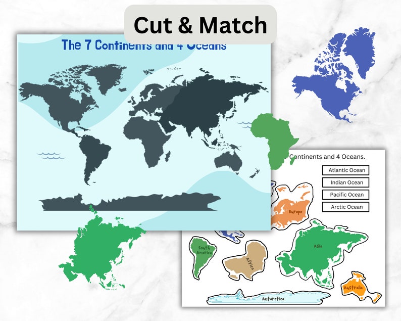 7 Continent and 4 Ocean Geography Learning Map Location Continent ...