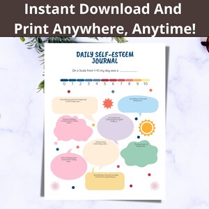 Daily Self-esteem Journal Printable Worksheet Child Therapy Counseling ...