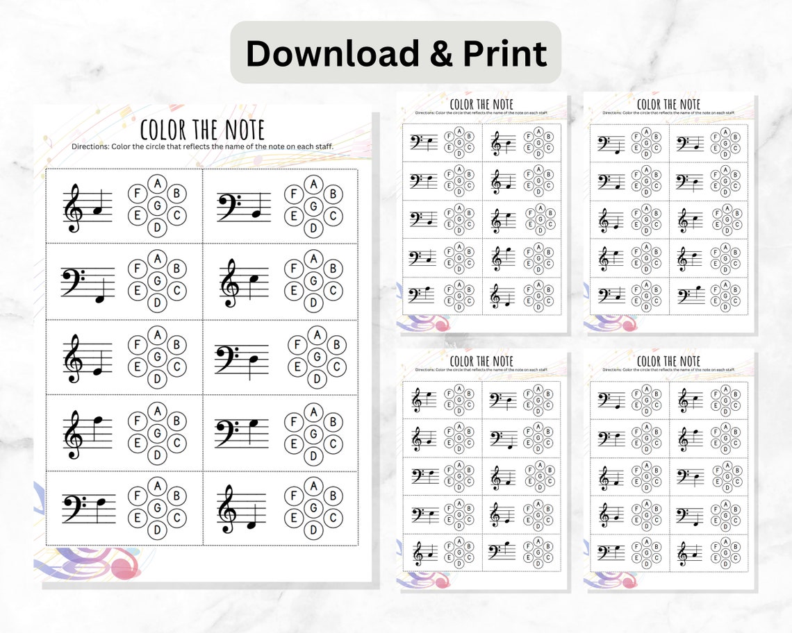 Music Notes Worksheets | Treble G and Bass F Clef Identify Music Note ...