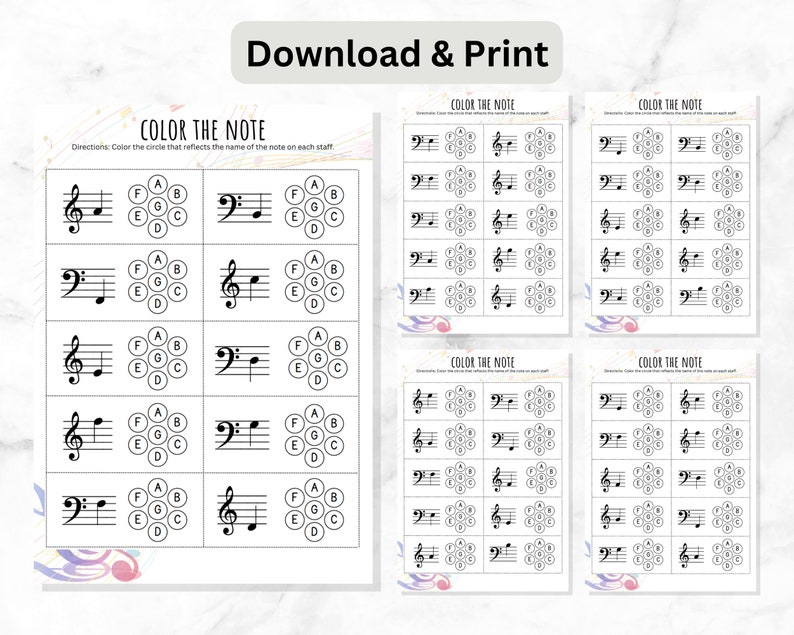 Music Notes Worksheets | Treble G and Bass F Clef Identify Music Note ...