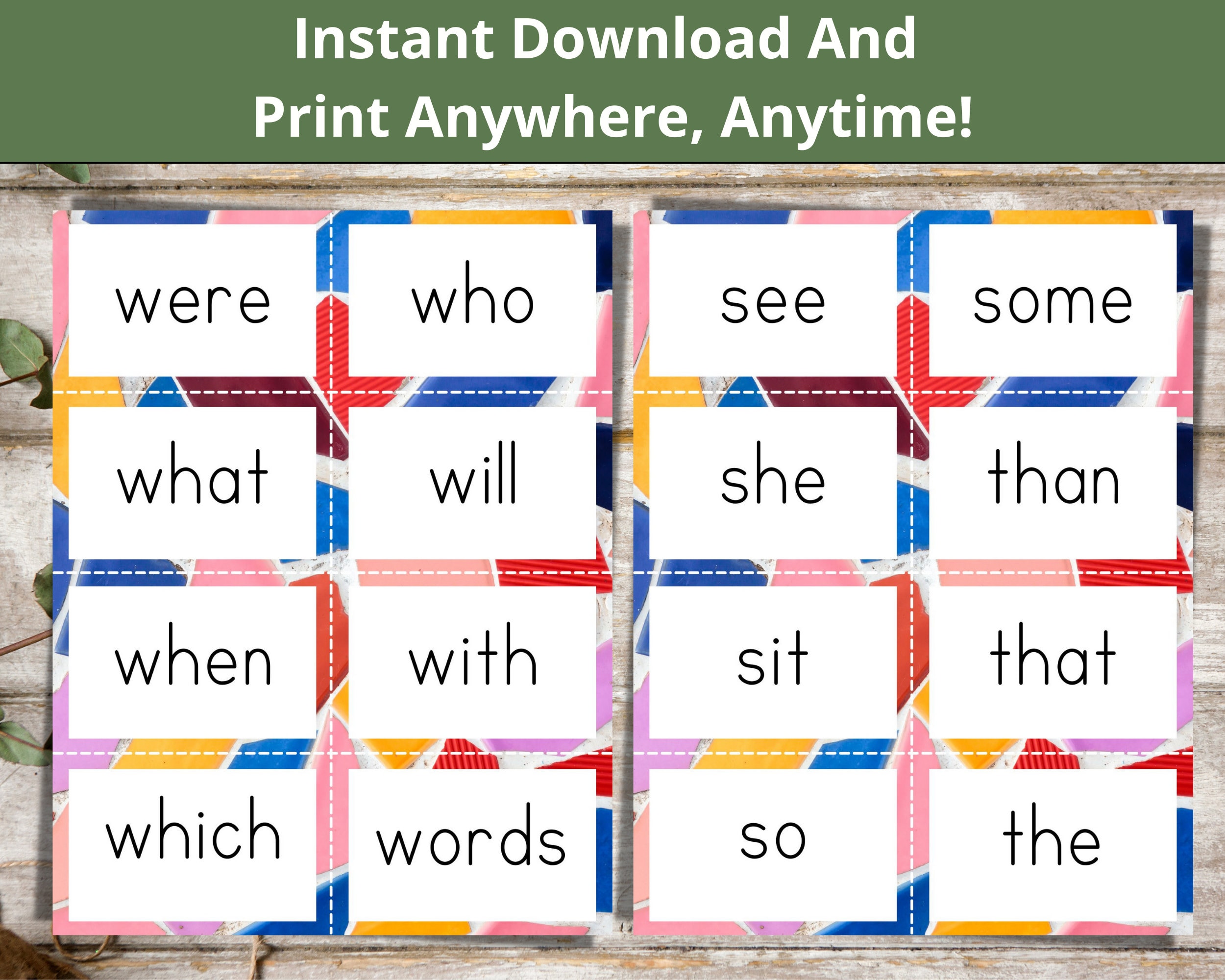 100 Fry's Sight Word Flashcards Digital Download | Kindergarten Sight ...