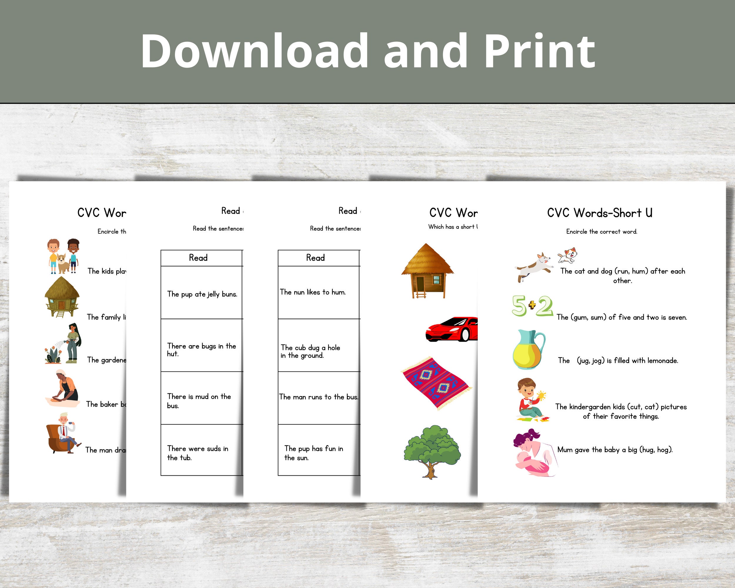 15 Pages of Short u CVC Words Worksheets for Kindergarten CVC Words ...