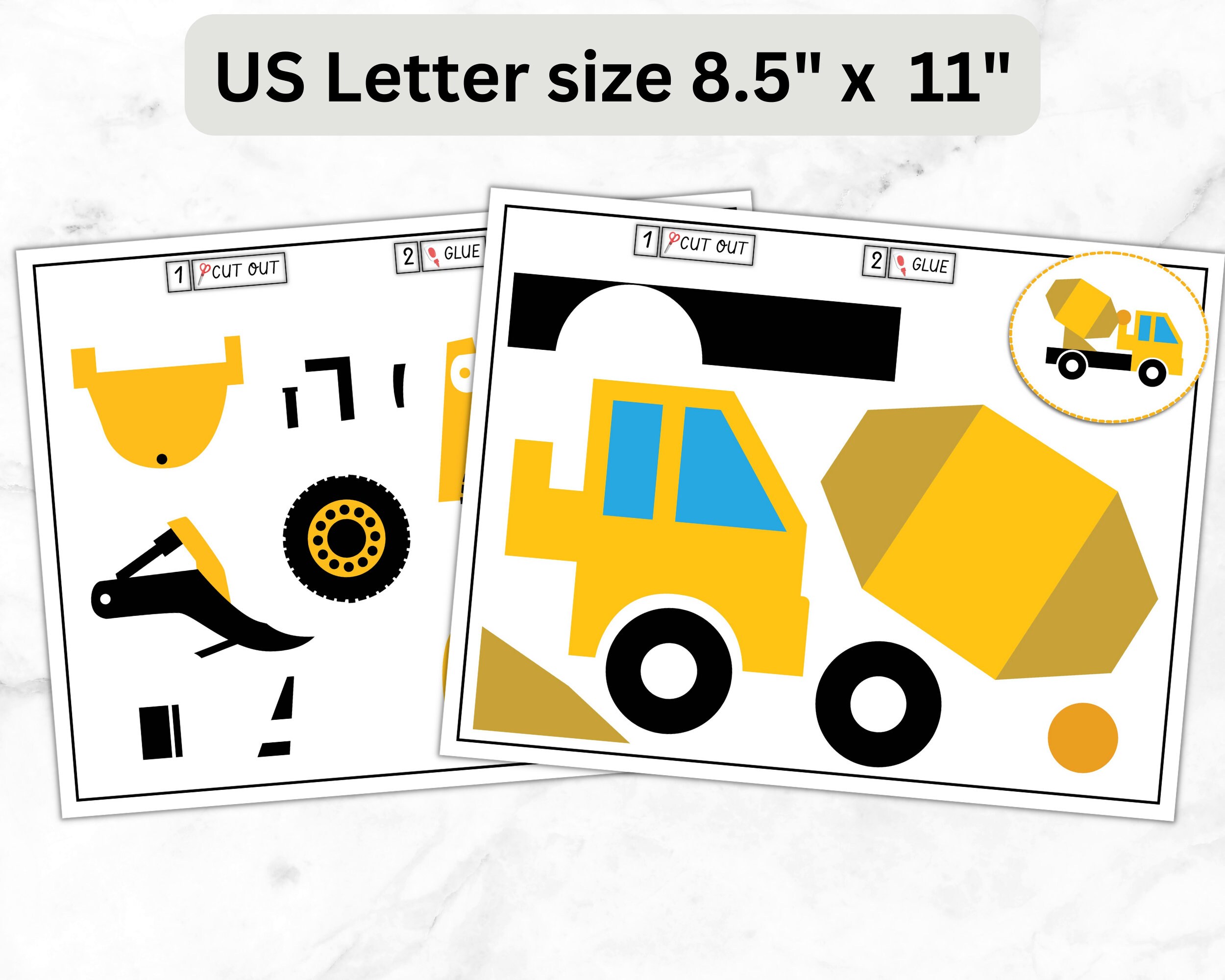 Construction Vehicles Cut and Paste Together Picture for Toddler, Busy ...