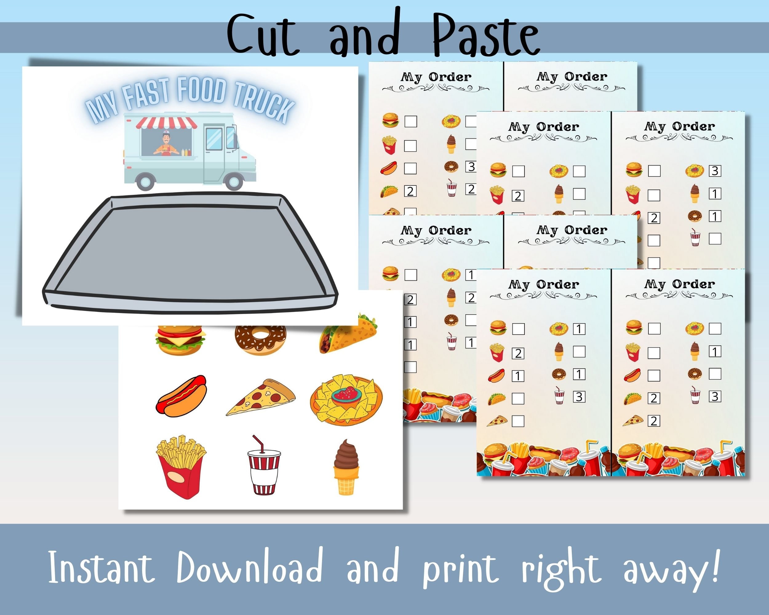 Fast Food Truck Cut and Paste Activity: Montessori Printable (digital ...