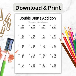 100 Pages of Double Digits Addition Math Worksheet for Kindergarten ...