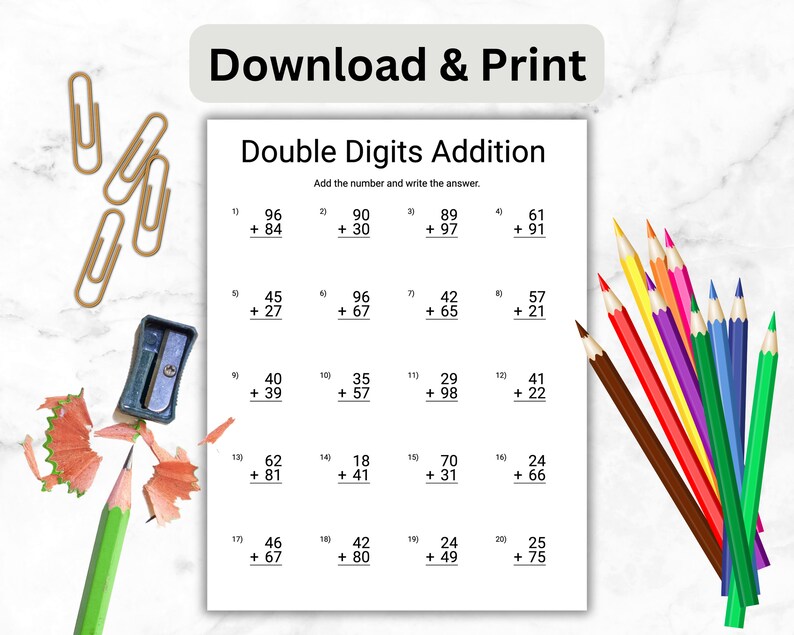 100 Pages of Double Digits Addition Math Worksheet for Kindergarten ...