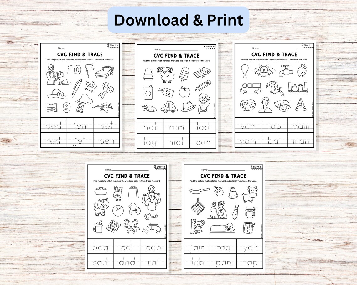 CVC Words Find and Trace Activity Printable 1st Grade Worksheets ...