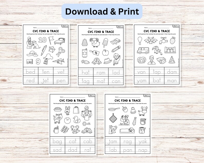 CVC Words Find and Trace Activity Printable 1st Grade Worksheets ...