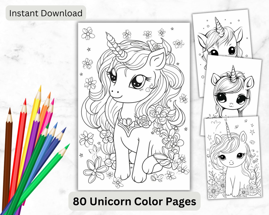 80 Cute Unicorn Coloring Pages for Kids (printable Digital Download) - Etsy