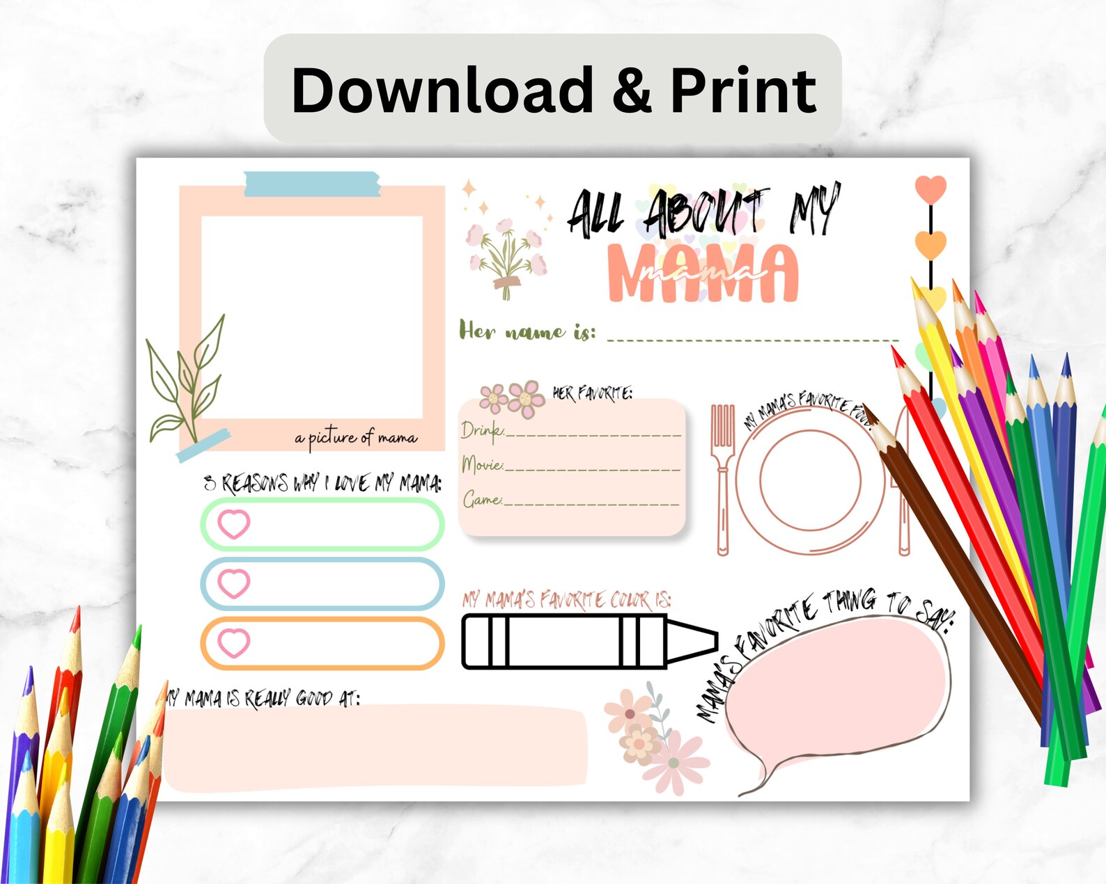 All About My Mom Printable, Mother's Day Craft, Mother's Day Coloring ...