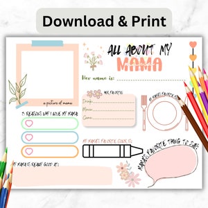 All About My Mom Printable, Mother's Day Craft, Mother's Day Coloring ...