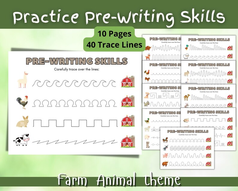 Farm Animal Tracing Worksheet, Motor Skills Activity (digital Printable ...