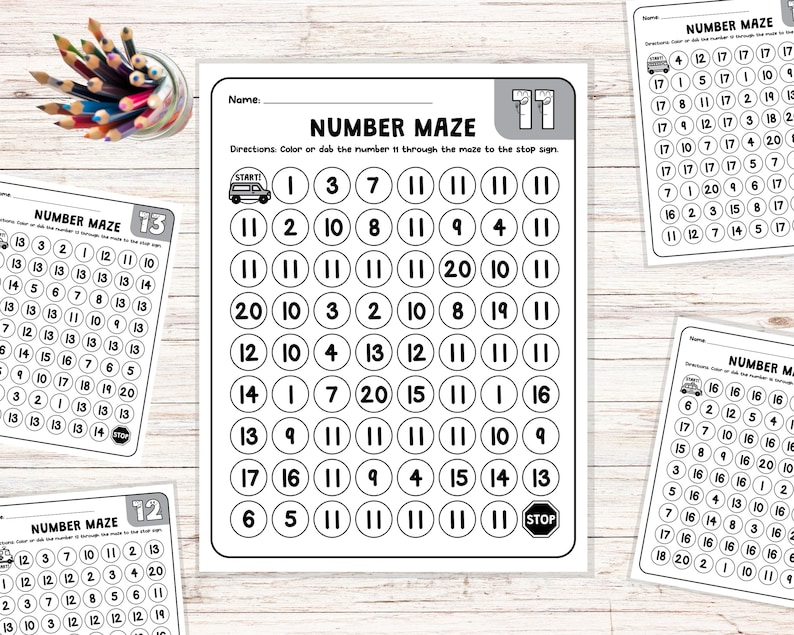 Number 1 20 Maze Activity Printable Worksheet for Toddler Kindergarten ...