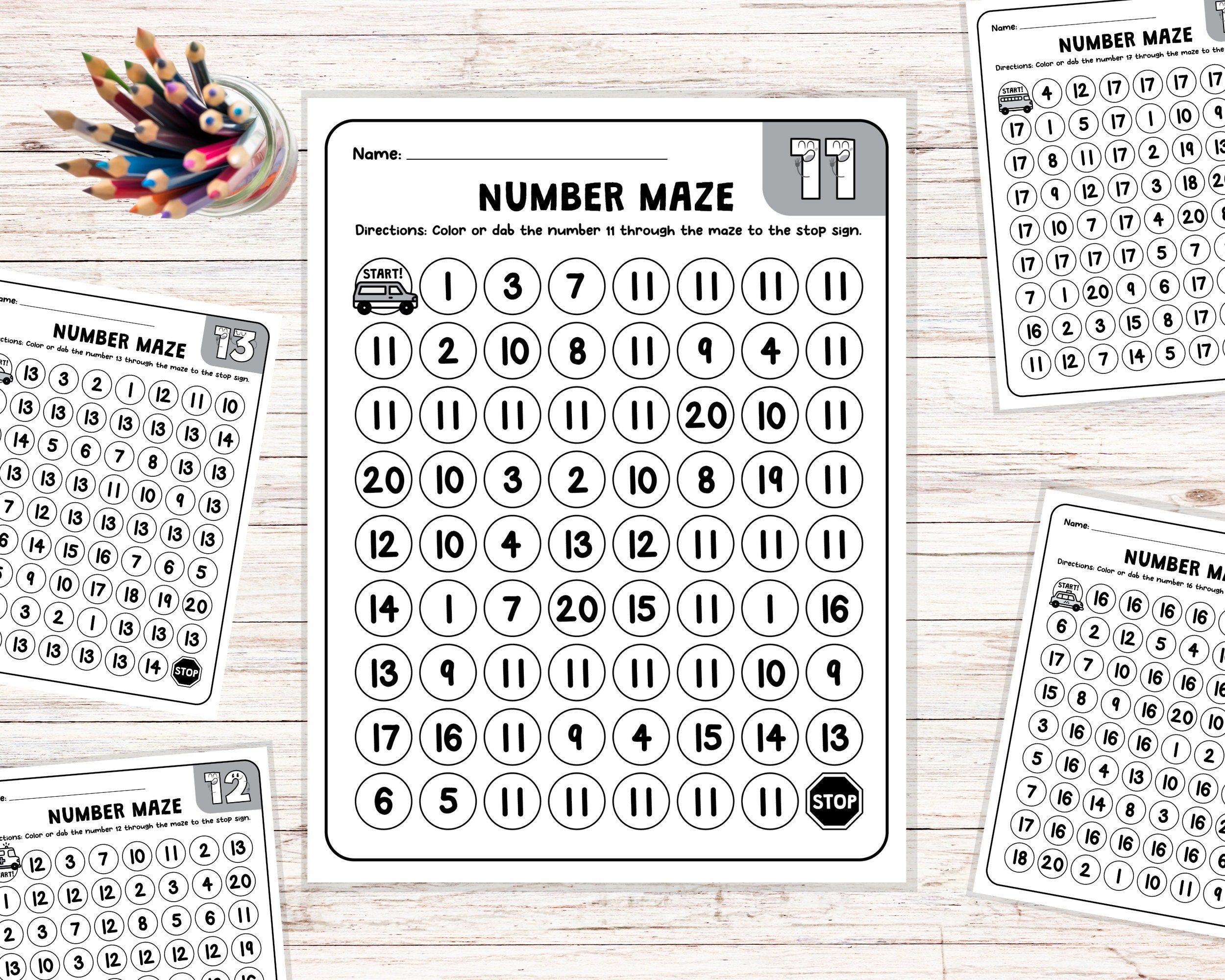 Number 1 20 Maze Activity Printable Worksheet for Toddler Kindergarten ...