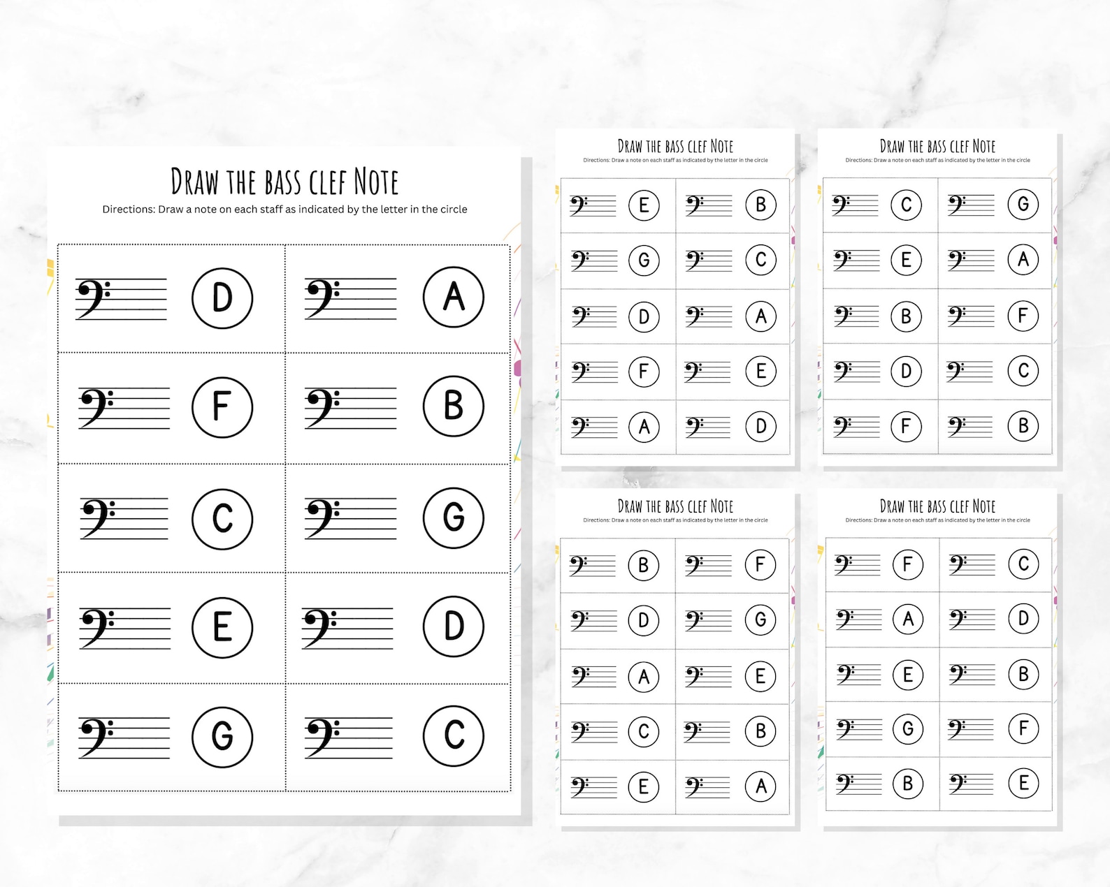 Music Notes Worksheets Treble G and Bass F Clef Identify Music Note ...