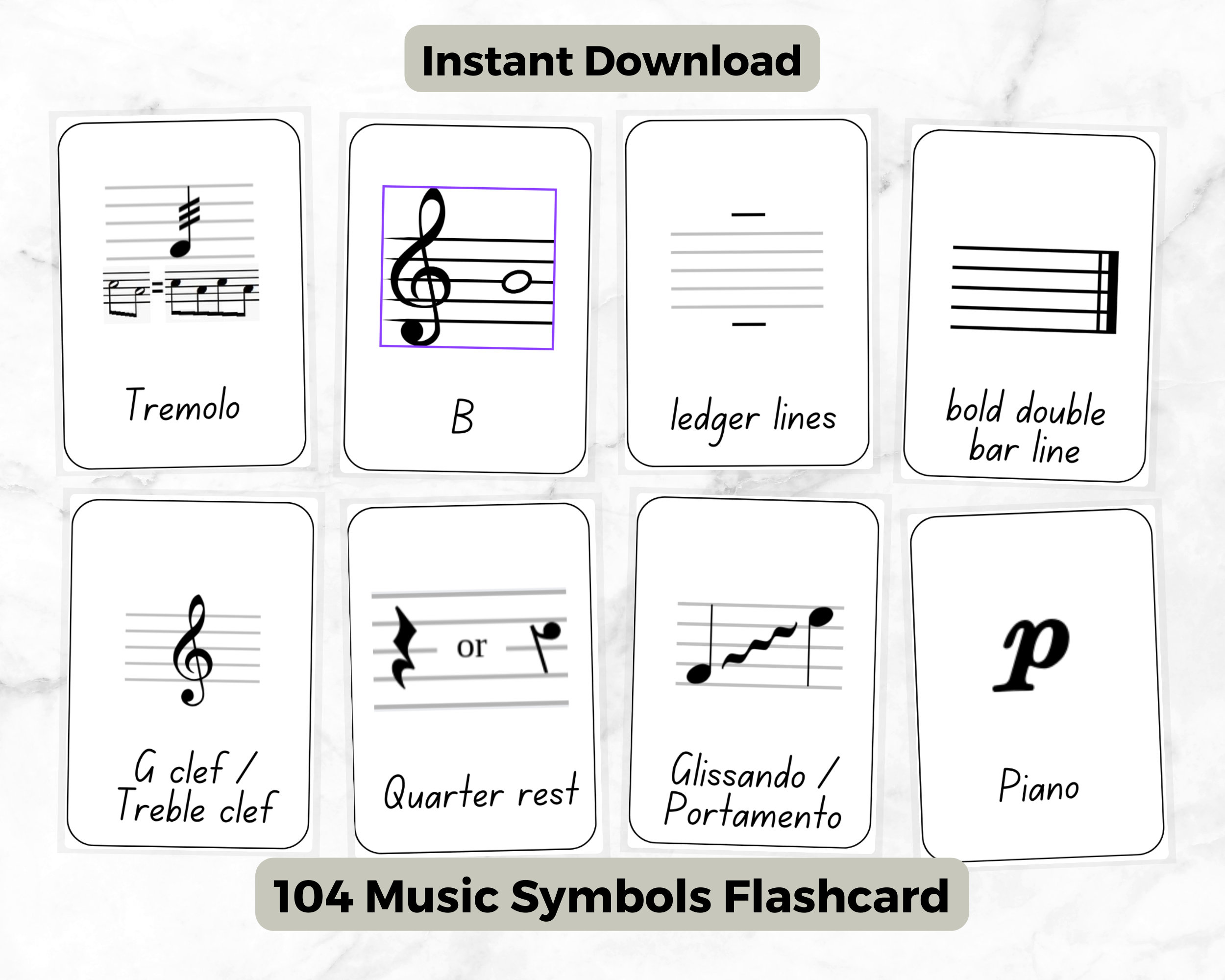 Music Symbols & Notes Flash Cards | Treble G Bass F Clef | Music Theory ...