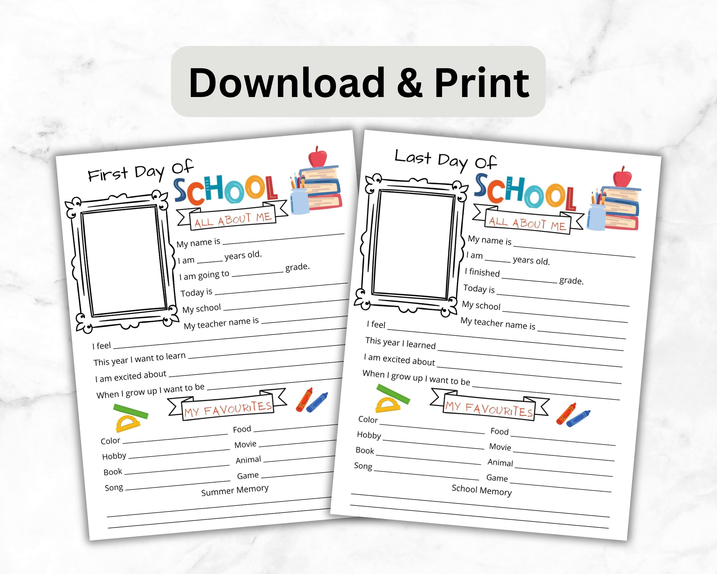 First and Last Day of School Printable, Back to School Questionnaire ...