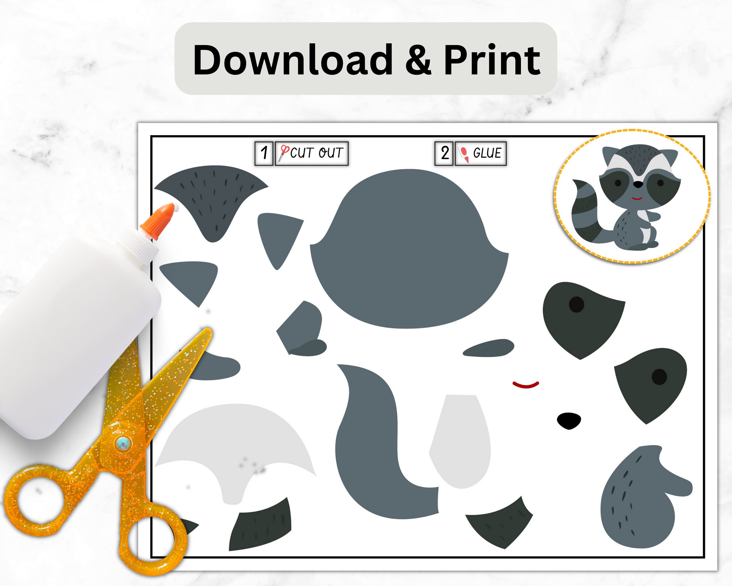 Animals Cut and Paste Together Picture for Toddler, Busy Binder Book ...