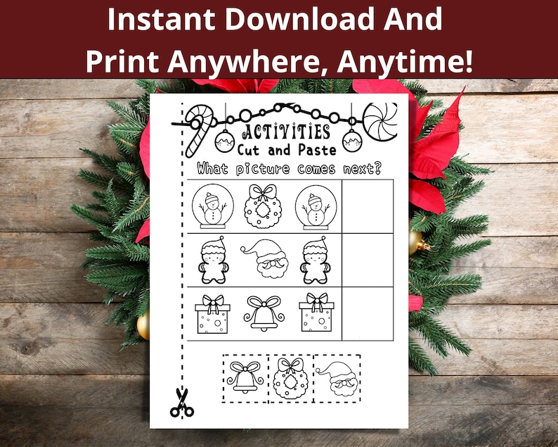 10 Christmas Cut and Paste Activity Pages | Christmas Worksheet ...