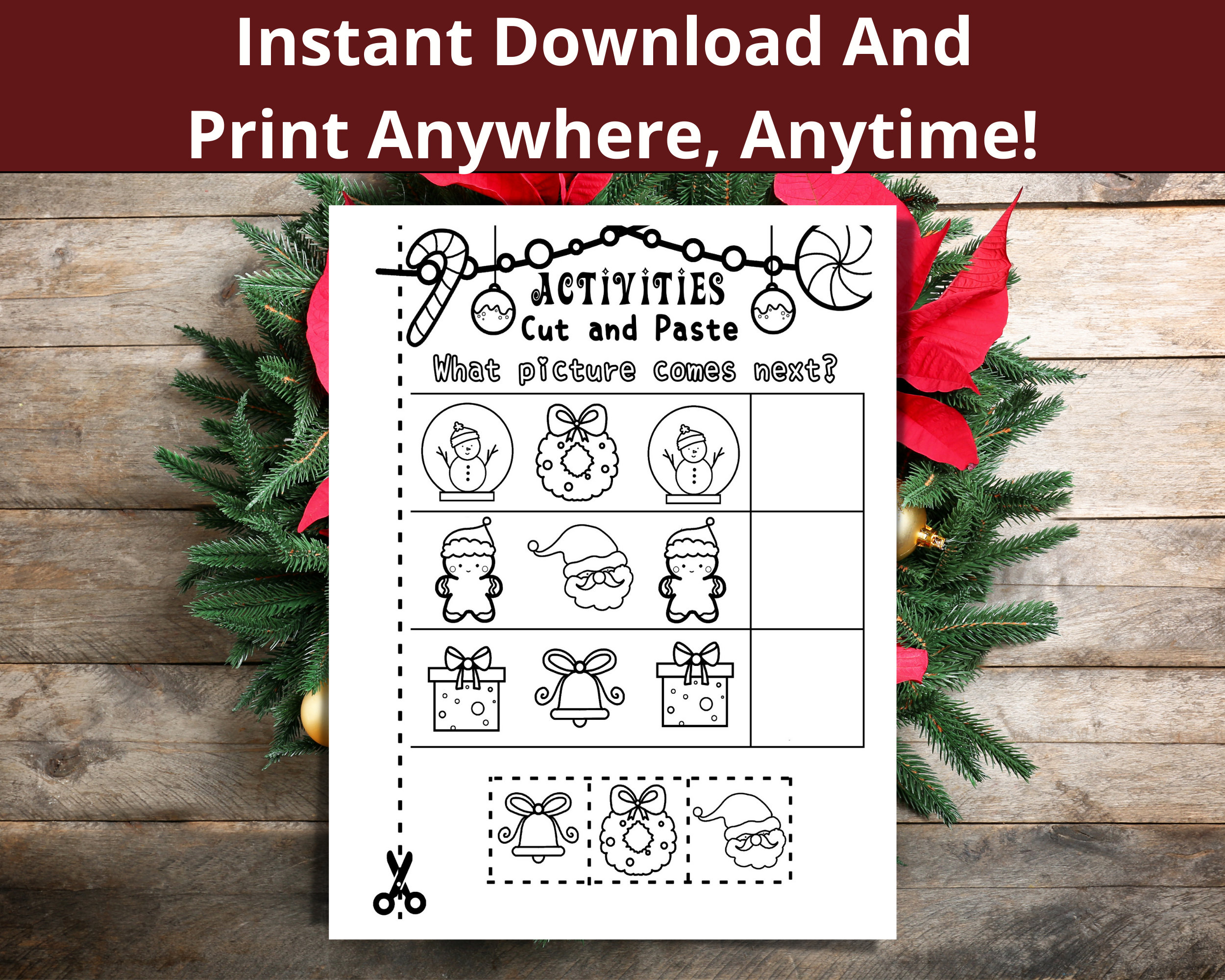 10 Christmas Cut and Paste Activity Pages | Christmas Worksheet ...