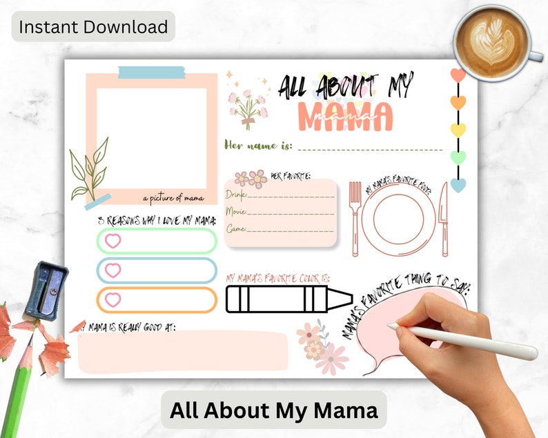 All About My Mom Printable, Mother's Day Craft, Mother's Day Coloring ...