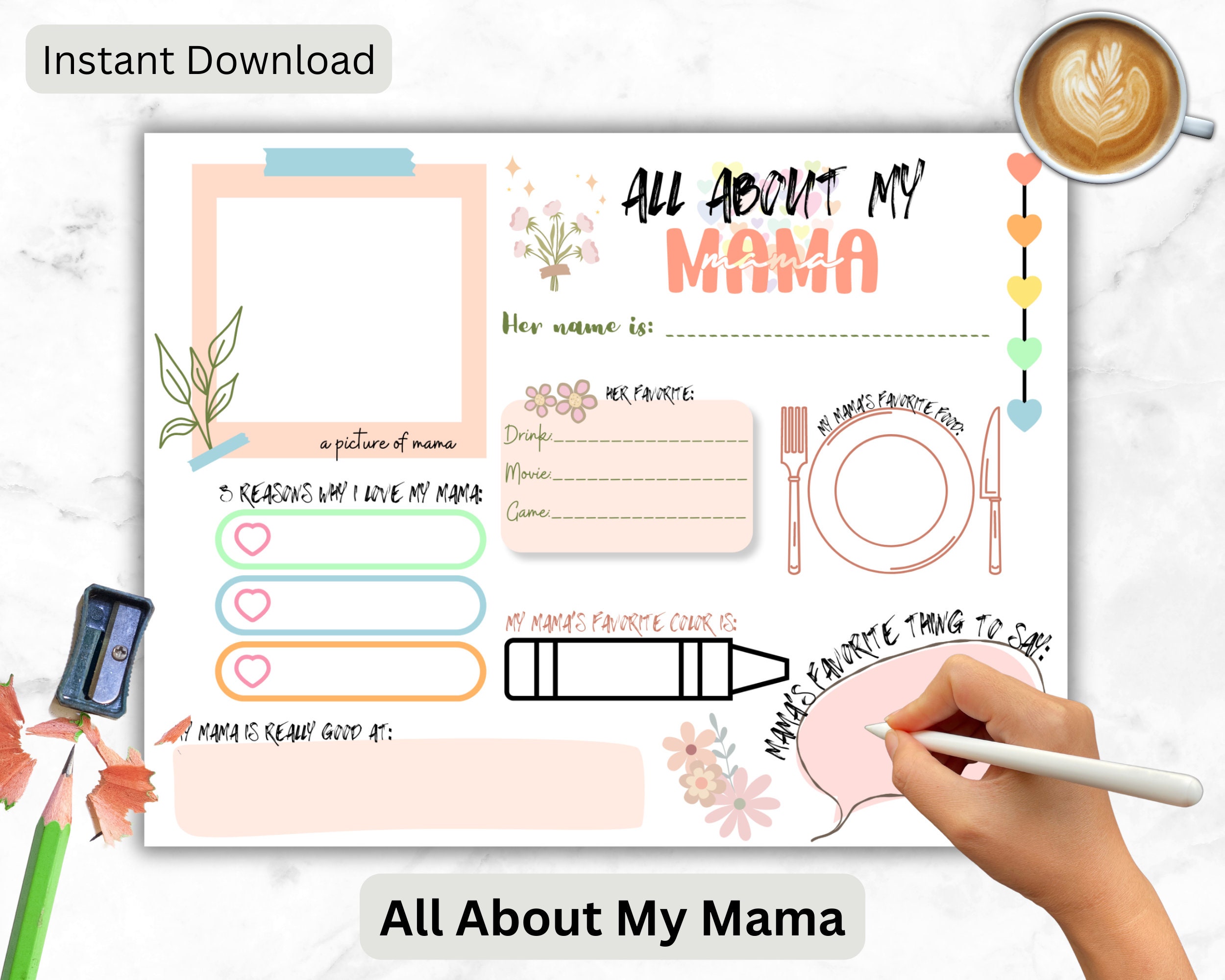 All About My Mom Printable, Mother's Day Craft, Mother's Day Coloring ...
