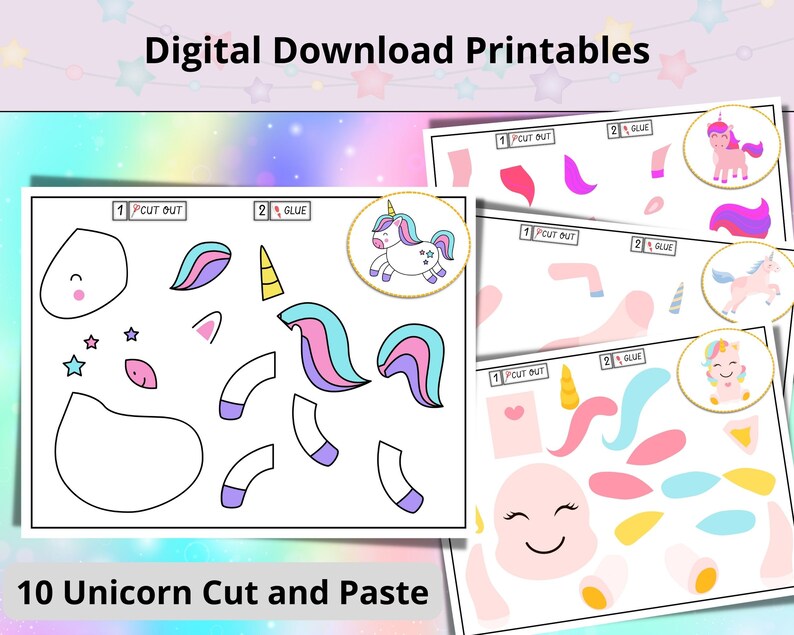 Unicorn Cut and Paste Together Picture for Toddler, Busy Binder Book ...