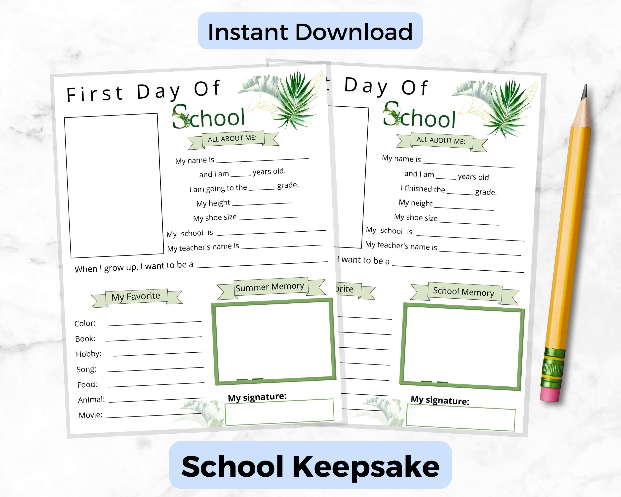 School Memory Box Keepsake for Kids First and Last Day Printable ...
