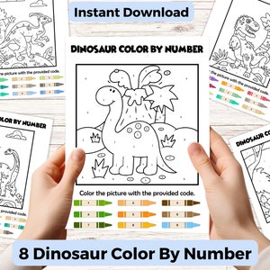 Dinosaur Color by Number Worksheet: Toddler Learning Printable (PDF) - Etsy
