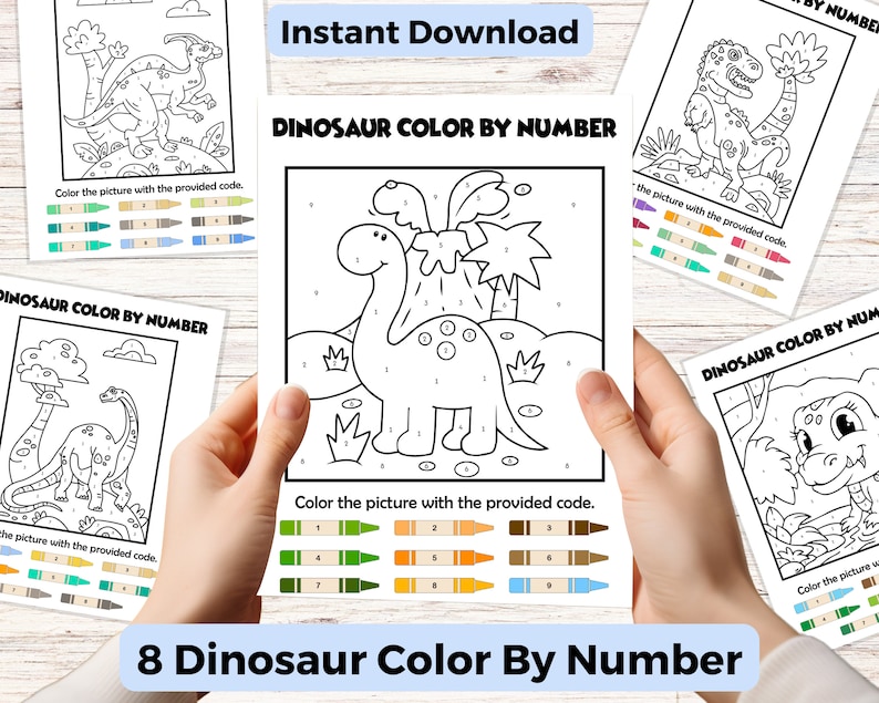 Dinosaur Coloring by Number Toddler Worksheet Page Learning Number ...