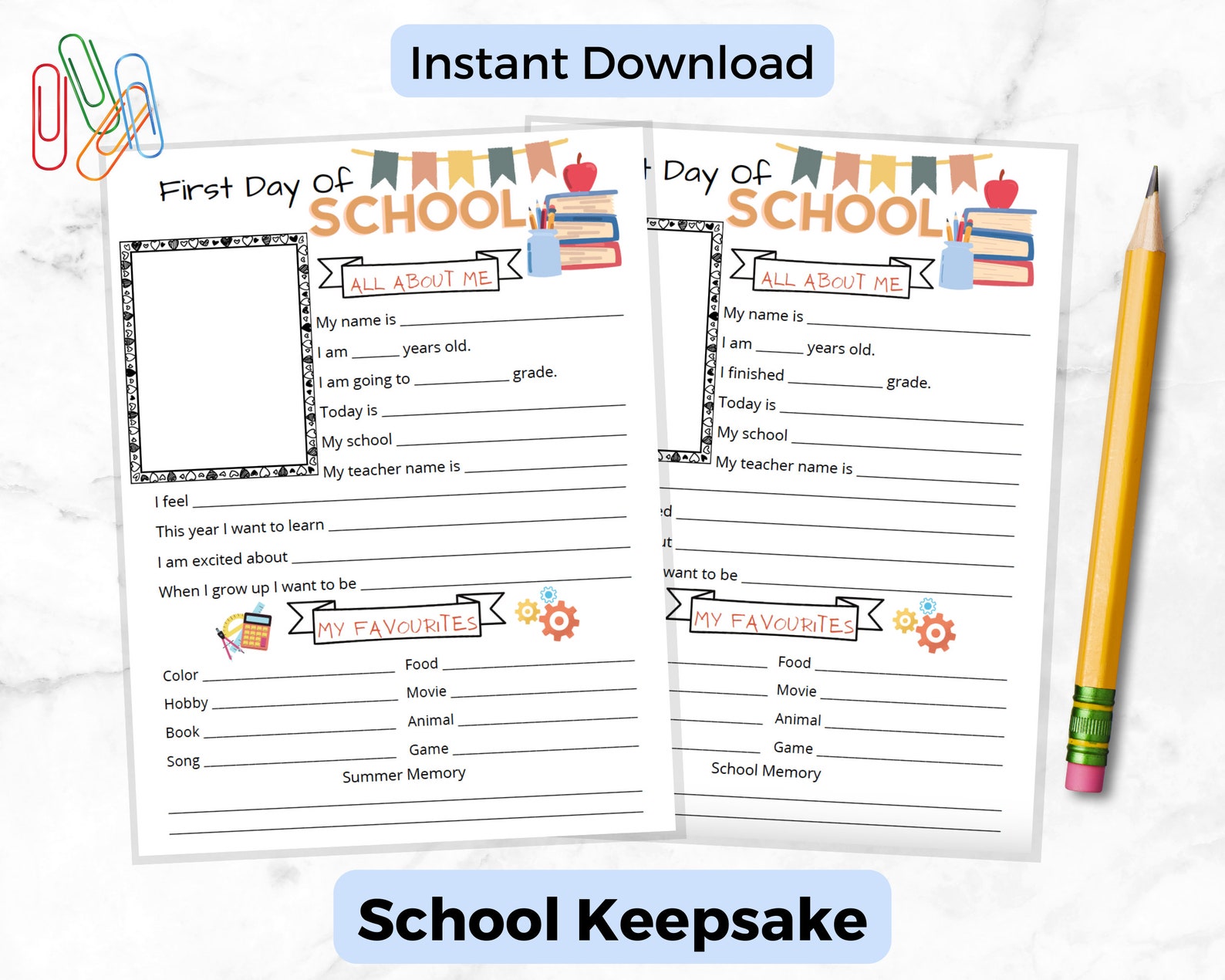 School Memory Box Keepsake for Kids | First and Last Day Printable ...