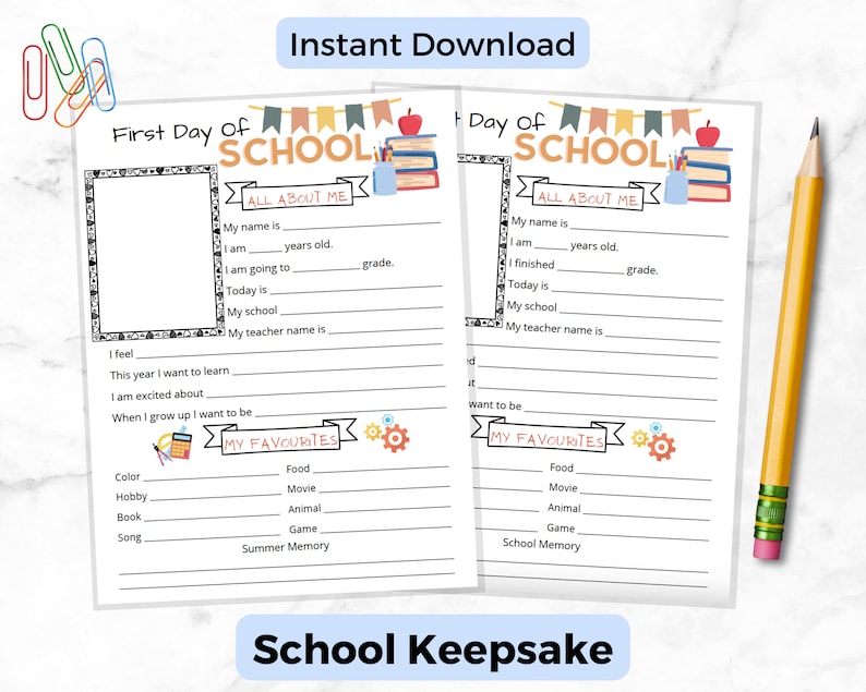 School Memory Box Keepsake for Kids | First and Last Day Printable ...