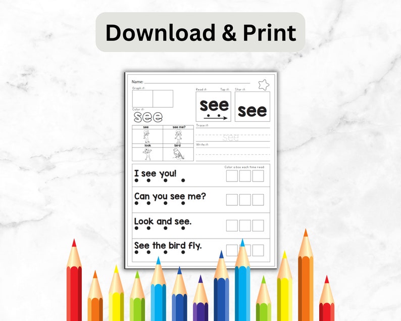 Sight Words Worksheet: Reading Fluency Practice (digital Download) - Etsy