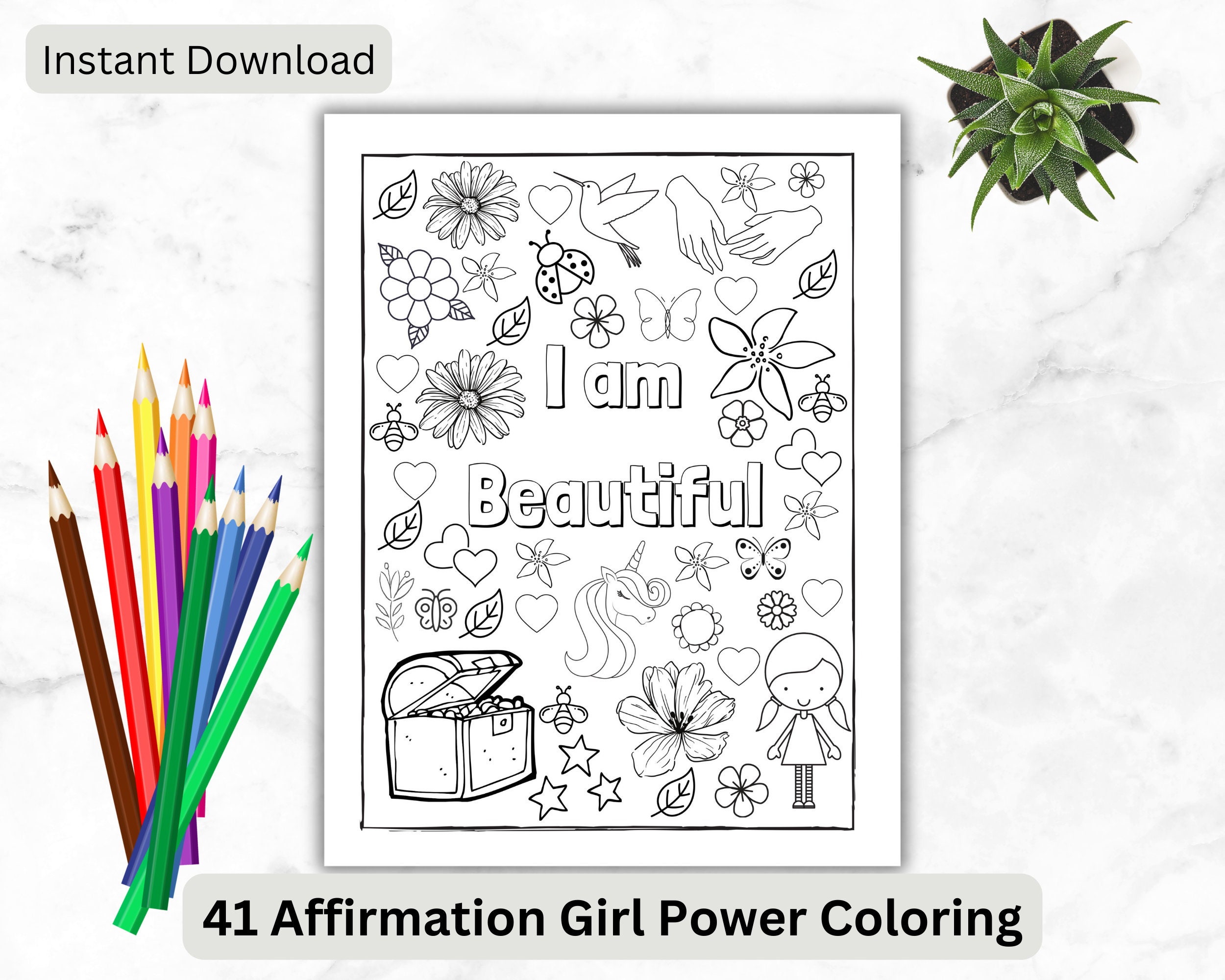 41 Affirmation Coloring Page | Girl Power Positive Affirmation | Mental ...