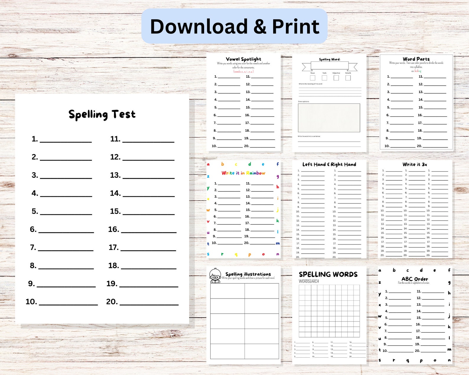 10 Spelling Words Practice Printable Worksheets for Elementary ...