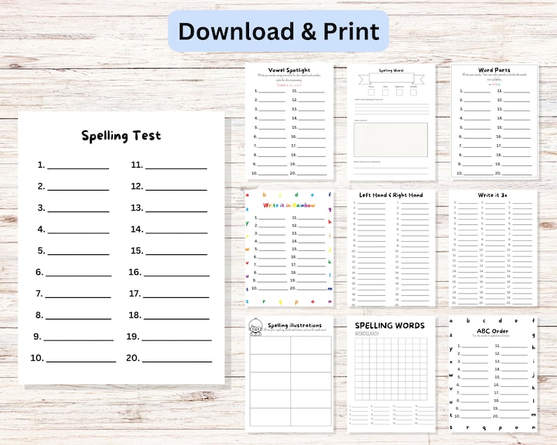 10 Spelling Words Practice Printable Worksheets for Elementary ...