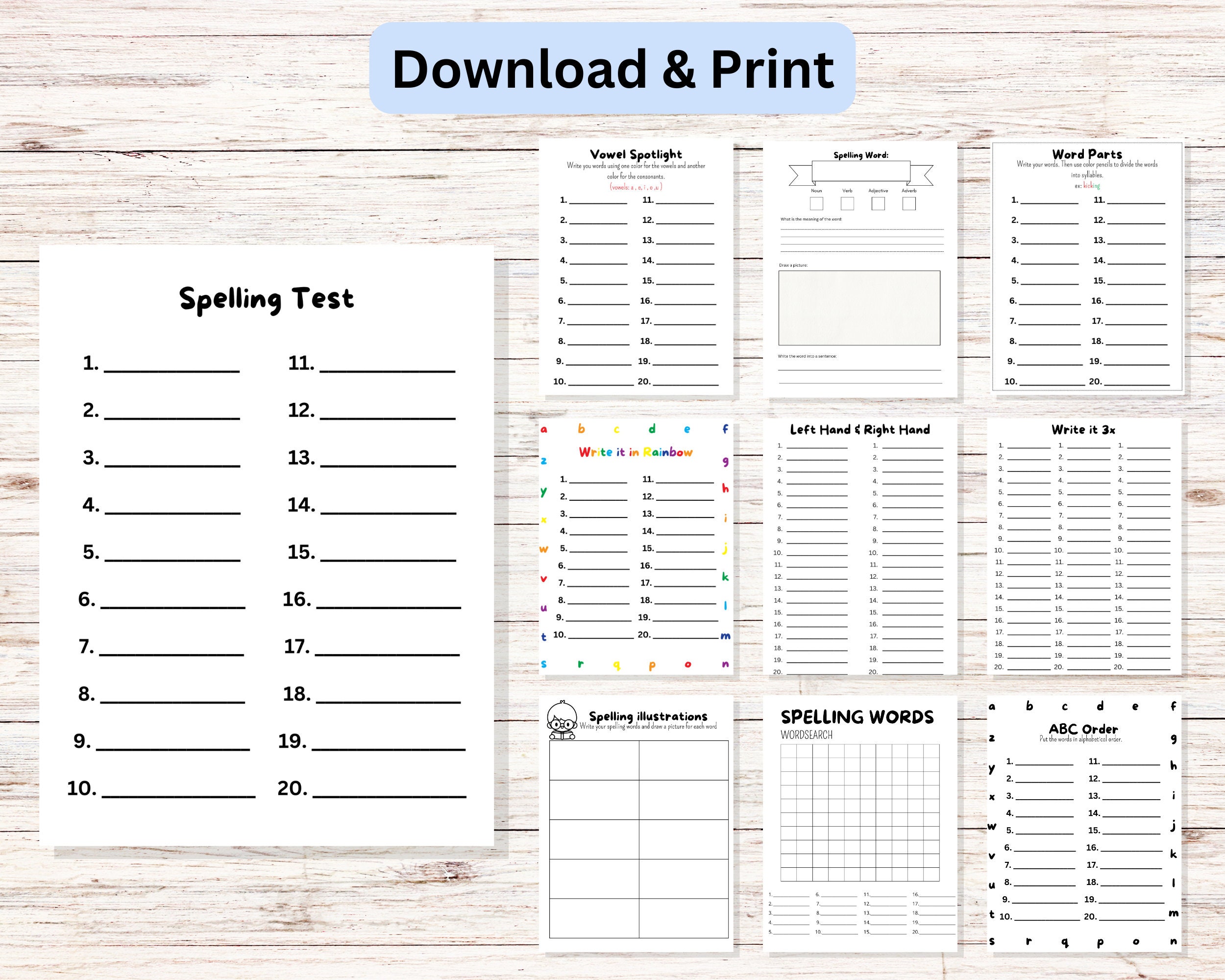 10 Spelling Words Practice Worksheets | Homeschool Printable (digital ...