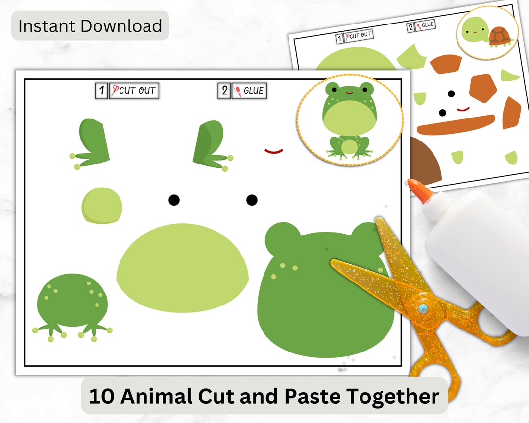Animals Cut and Paste Together Picture for Toddler, Busy Binder Book ...