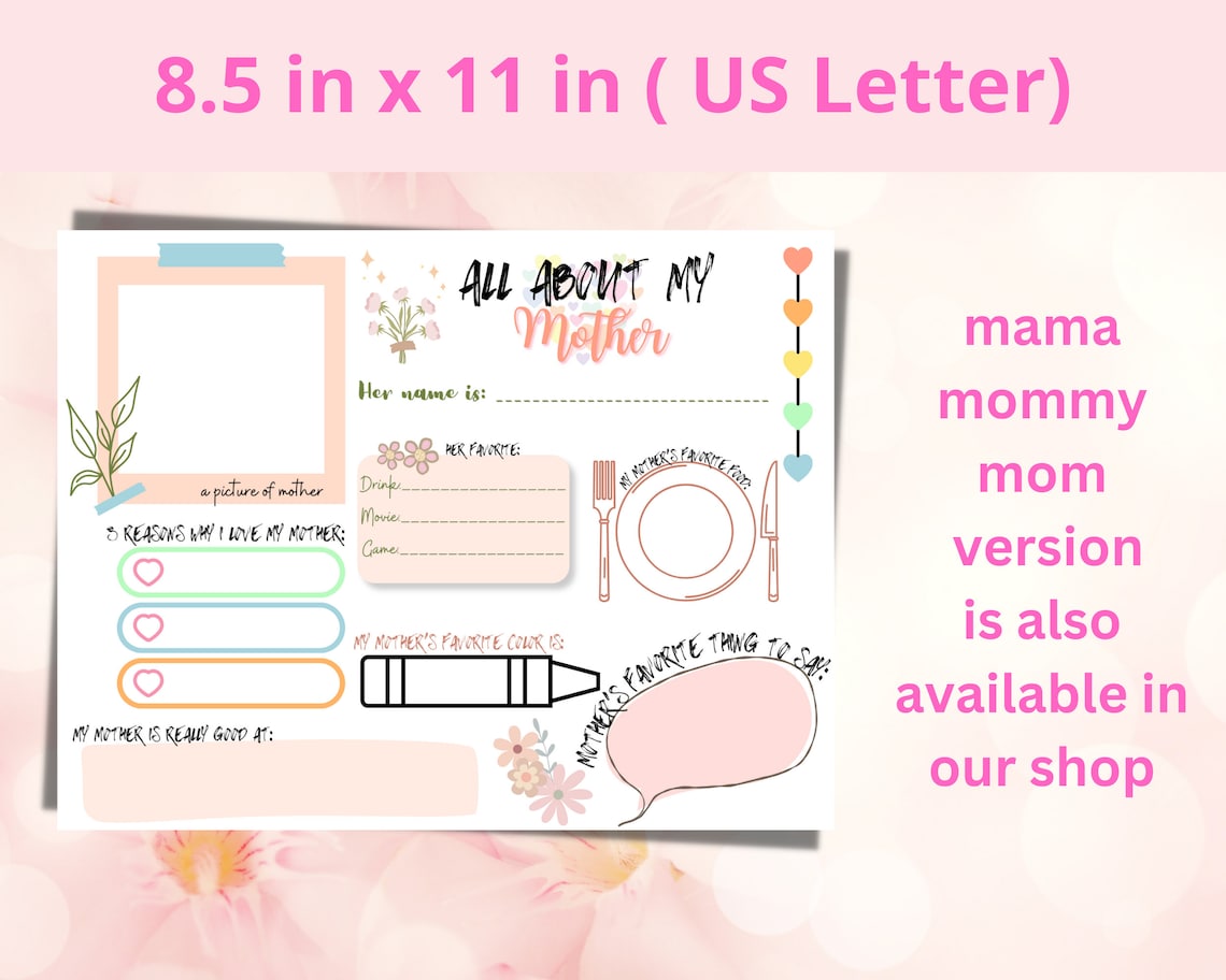 All About My Mommy Printable, Mother's Day Craft, Mother's Day Coloring ...