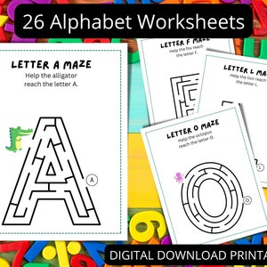 Preschool Alphabet Worksheets: Letter Sounds & Maze Activity (digital ...
