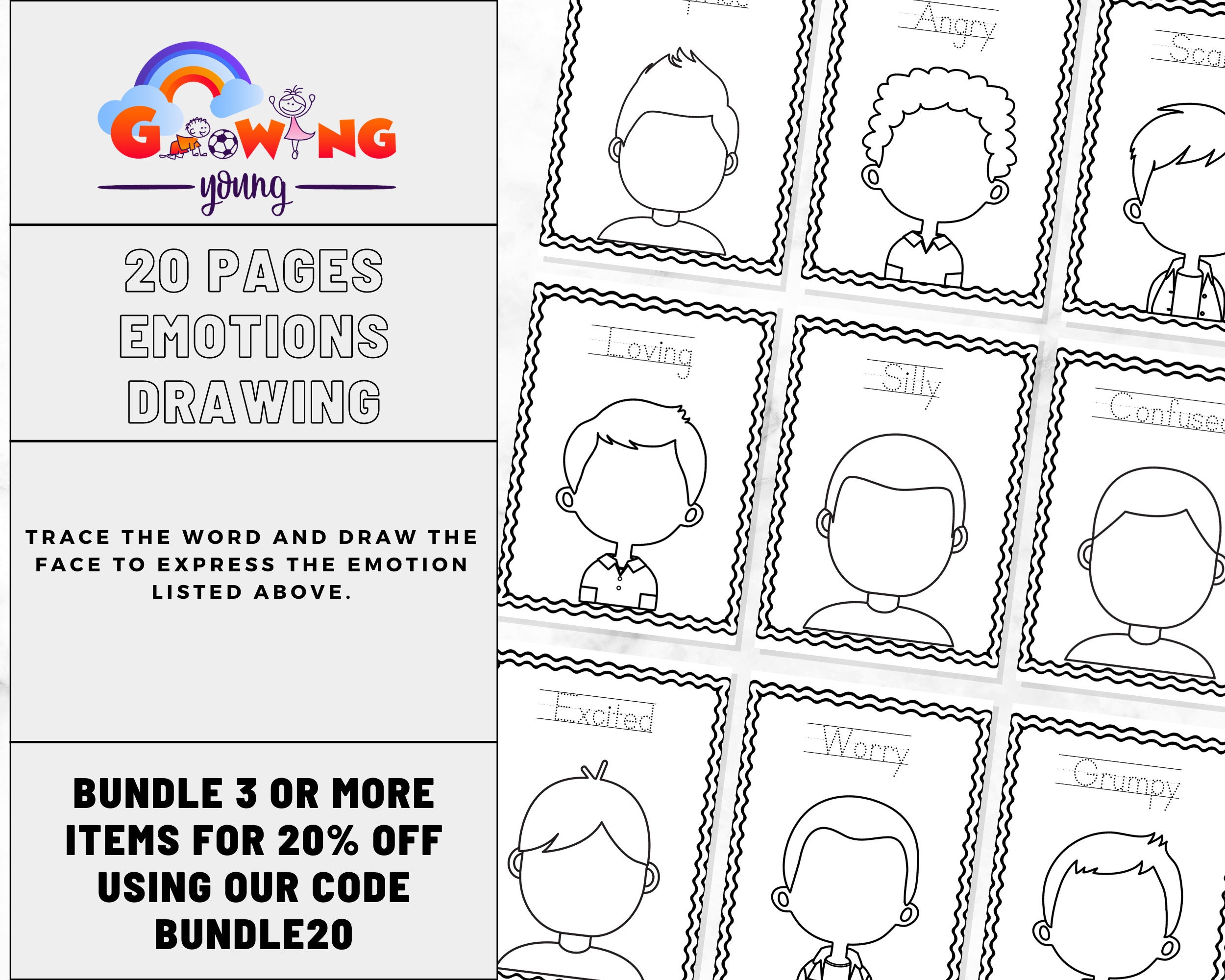 Emotion Drawing Worksheet: Toddler Feelings Activity (20 Pages ...