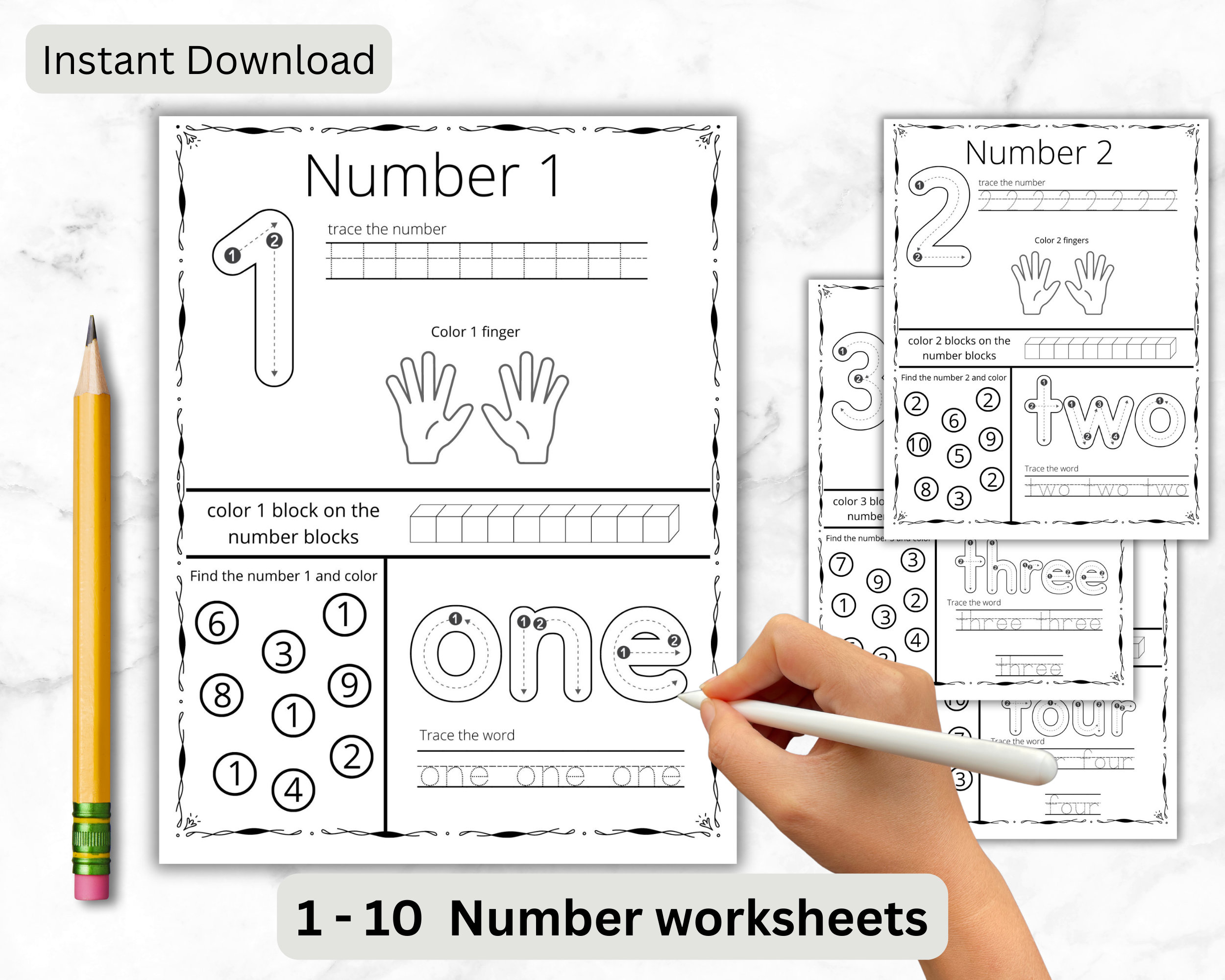 Number 1 10 Worksheets for Toddler, Preschooler, Homeschooler, School ...