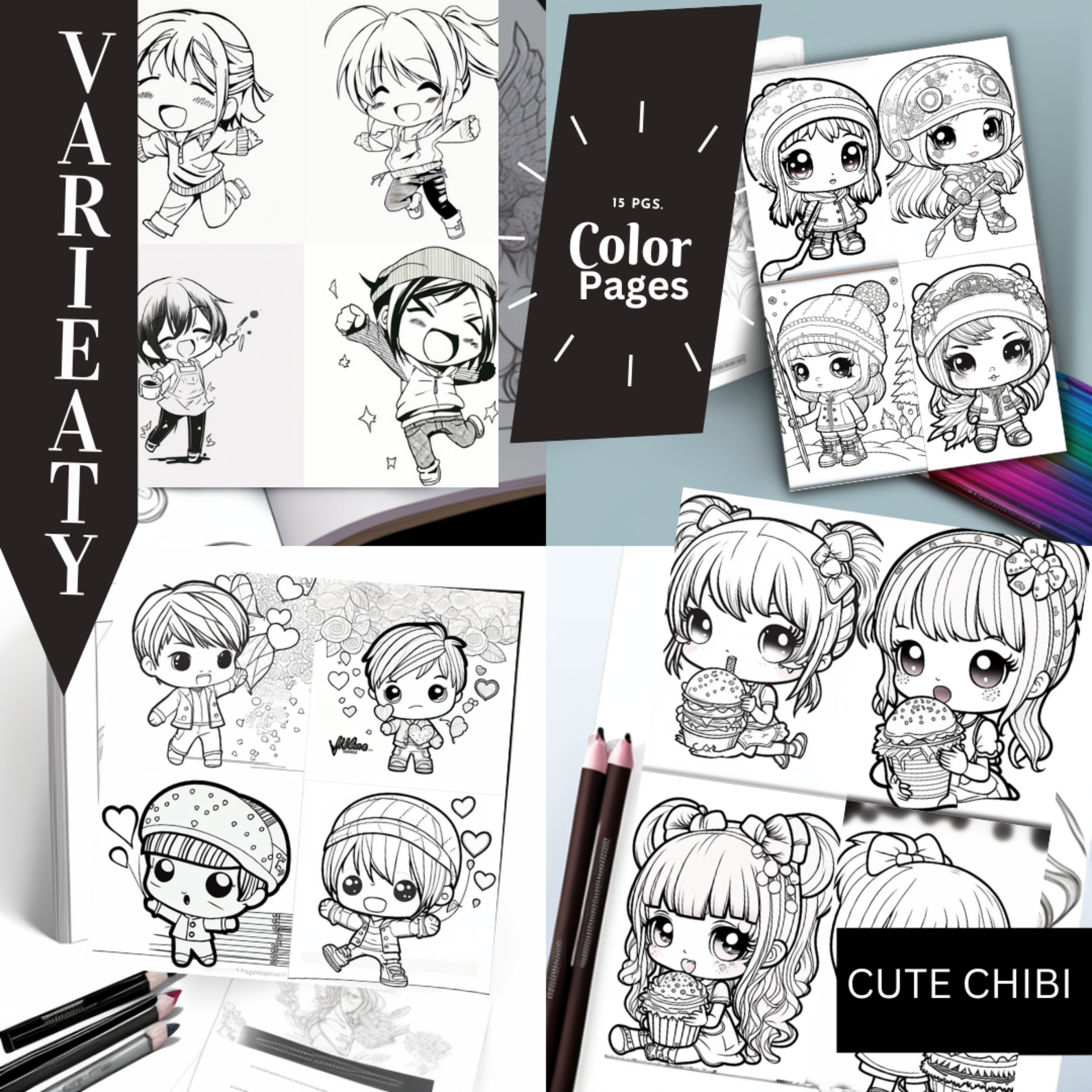 Chibi Kawai Coloring Pages - Etsy