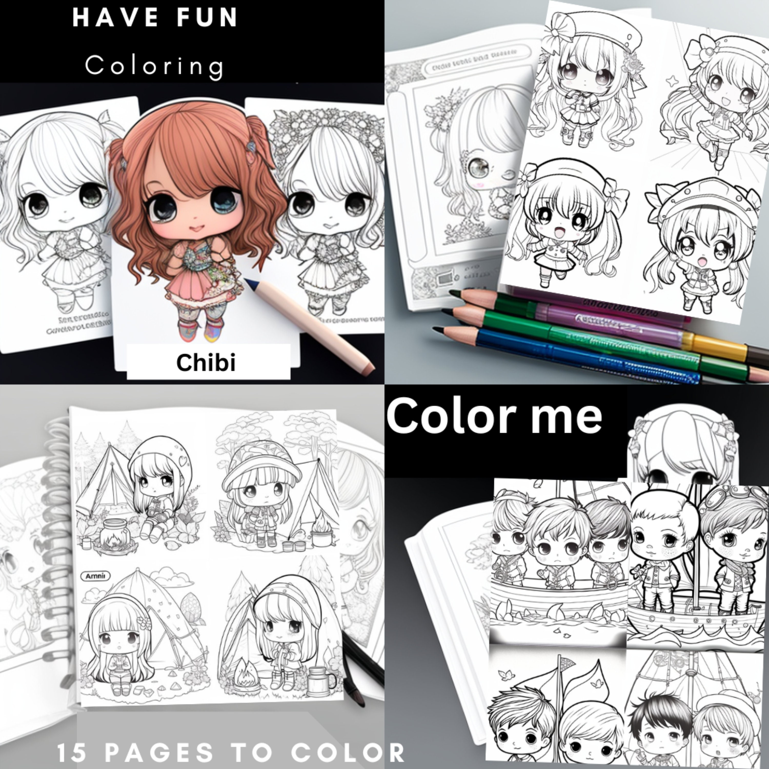 Chibi Kawai Coloring Pages - Etsy Australia